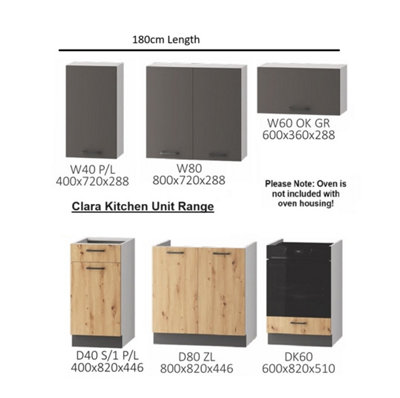 Kitchen Cabinet Set 6 Units 180cm Soft Close Oak / Dark Grey Storage Clara