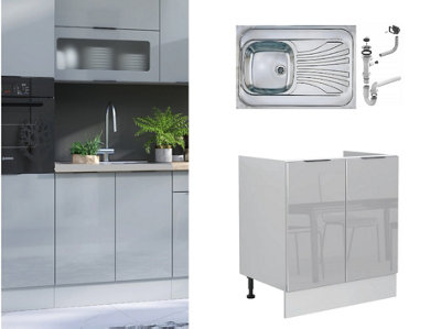Kitchen Cabinet Sink Base Unit 800 Franke Single Bowl Sink Light Grey ...