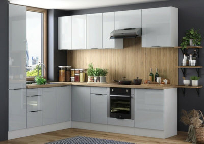 Kitchen Cabinet Tall Larder Unit Slim Narrow 400mm Cupboard Pantry Storage Light Grey Gloss Star