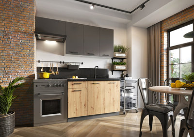 Kitchen Cabinets Set 5 Units Cupboard 180cm Kitchenette Soft Close Oak ...