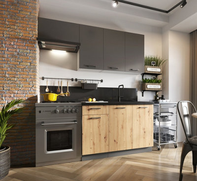 Kitchen Cabinets Set 5 Units Cupboard 180cm Kitchenette Soft Close Oak ...