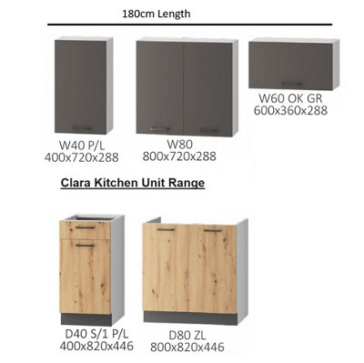 Kitchen Cabinets Set 5 Units Cupboard 180cm Kitchenette Soft Close Oak ...