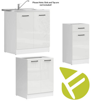 Kitchen Cabinets Set 7 Units Wall Base Complete Cupboards Chalk White ...