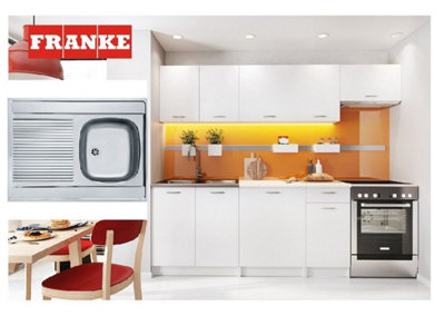 Kitchen Cabinets Set White Matt Base Wall 7 Units Worktop FRANKE Steel ...