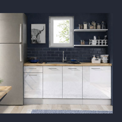 Kitchen Cabinets White Gloss Kitchenette Utility 180cm Package Drawers ...