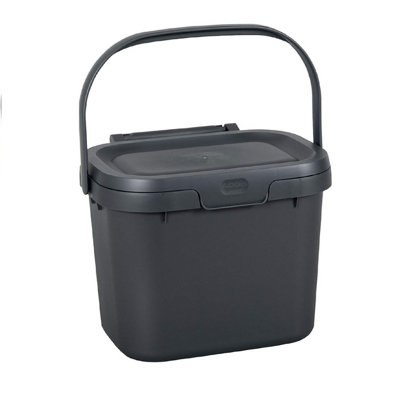 Kitchen Caddy Food Waste Bin Metallic Grey Compact Worktop Composting Bin