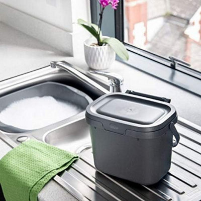 Kitchen Caddy Food Waste Bin Metallic Grey Compact Worktop Composting Bin