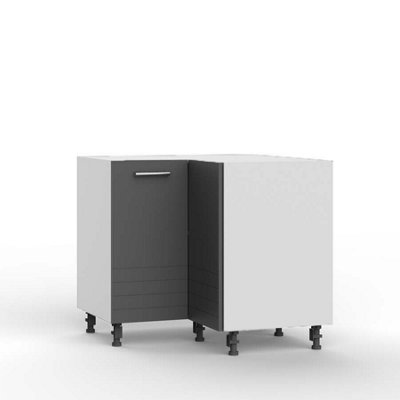 Kitchen Corner Base Cabinet 90cm 900 Unit L Shape Door Cupboard Dark Grey Paula