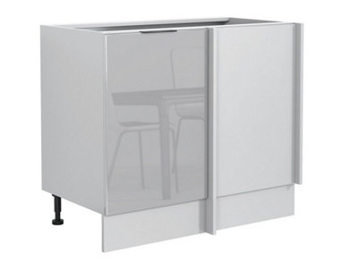 Kitchen Corner Base Unit 1100 Cabinet 110cm Light Grey Gloss Cupboard L ...