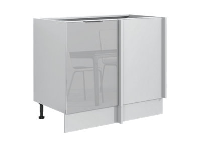 Kitchen Corner Base Unit Left Right Cabinet 110cm Light Grey Gloss ...