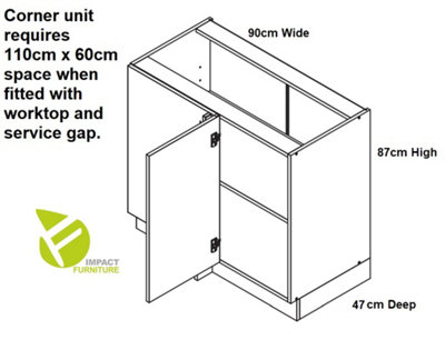 Kitchen Corner Base Unit Left Right Cabinet 110cm Light Grey Gloss ...