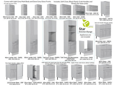 Kitchen Corner Base Unit Left Right Cabinet 110cm Light Grey Gloss ...