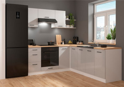 Kitchen Corner Cabinets Set 9 Units Grey Gloss Modern Freestanding ...