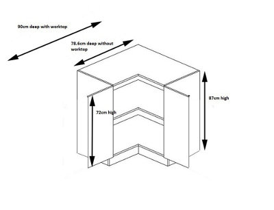 Kitchen Corner Unit Base Cabinet Cupboard L-Shape 900mm 90cm Grey Gloss ...