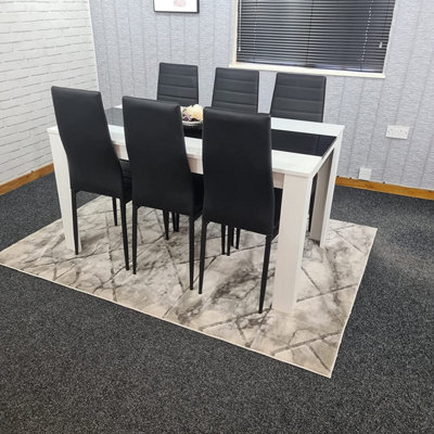 Kitchen Dining Set for 6 Wooden Dining Table and 6 Black Chairs Dining ...