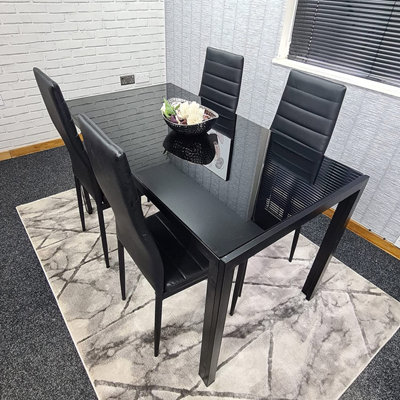 Kitchen Dining Table And 4 Chairs Dining Set of 4 Black Table with 4 Leather Chairs