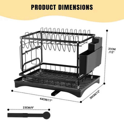Kitchen Dish Drying Rack 2 Tier Black Stainless Steel Dish Drainer with ...