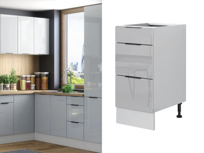 Kitchen Drawer Unit Base Cabinet Grey Gloss 400mm Storage Cupboard ...