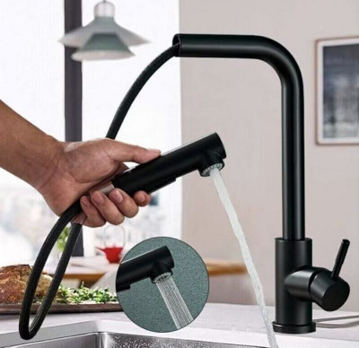 Kitchen Faucet Black Single Handle Mixer Tap with Rotating Spout