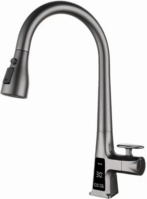 Kitchen Faucet with LED Digital Display, Brass Sink Faucet with Pull ...