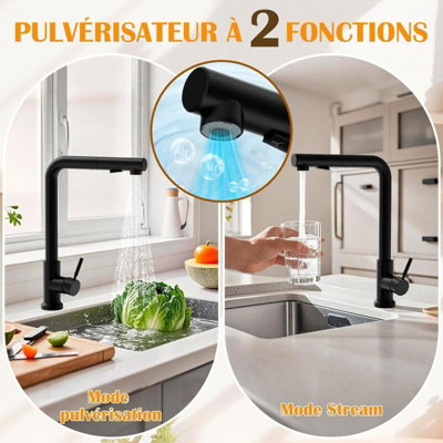 Kitchen faucet with pullout spray, 360degree rotating singlelever ...