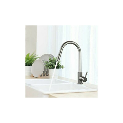 Kitchen faucet with pullout spray dark gray 360degree rotatable ...