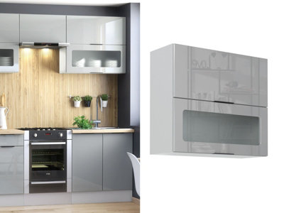 Kitchen Glass Wall Cabinet 800mm Unit Modern Grey Gloss Display ...