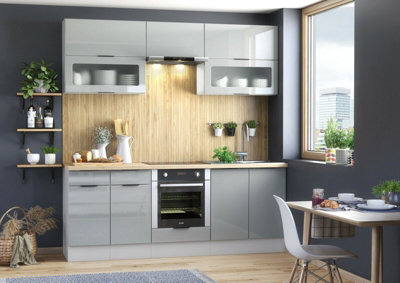 Kitchen Glass Wall Cabinet 800mm Unit Modern Grey Gloss Display ...
