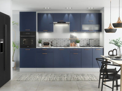 Kitchen Glass Wall Cabinet 800mm Unit Navy Blue Display Cupboard Lift ...