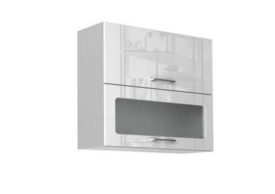 Kitchen Glass Wall Cabinet 800mm Unit White Gloss Modern Display ...