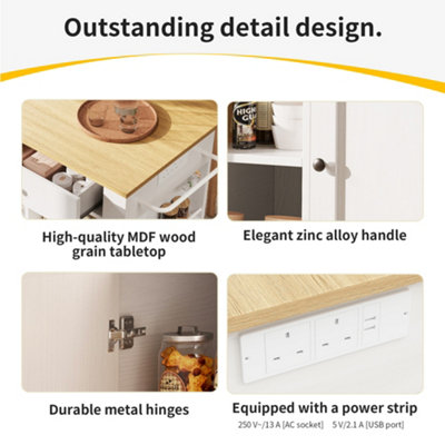 Kitchen Island, Kitchen Trolley Equipped with Power Strip, Serving ...