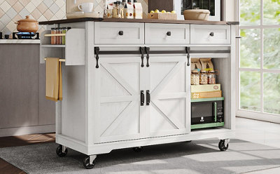 Kitchen island serving cart with extendable worktop