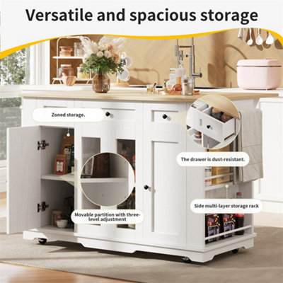 Kitchen Island with Removable Partitions & Tempered Glass, 151.5x60x91 ...