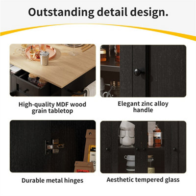 Kitchen Island with Removable Partitions & Tempered Glass Top ...