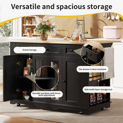 Kitchen Island with Removable Partitions & Tempered Glass Top ...