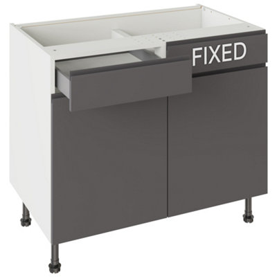 Kitchen Kit Drawerline Base Cabinet 1000mm J-Pull - Gloss Graphite
