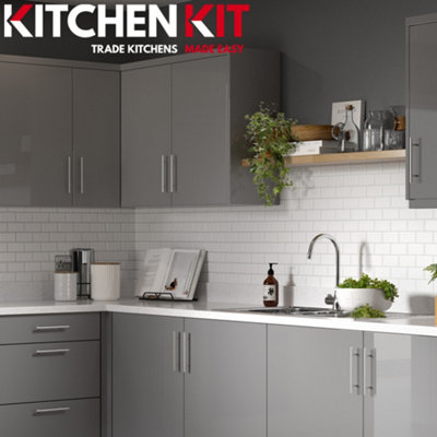 Buy Kitchen Kit Pre-Built Dust Grey Gloss Base Unit 600mm - 3 Drawer ...