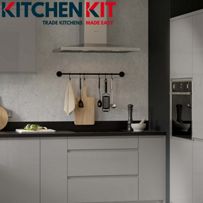 Kitchen Kit Pre-Built Dust Grey Gloss Base Unit 600mm - Oven Cabinet ...