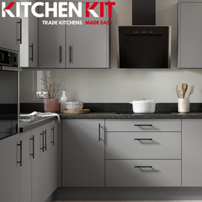 Kitchen Kit Pre-Built Dust Grey Matt Base Unit 400mm - Slab Cabinet ...