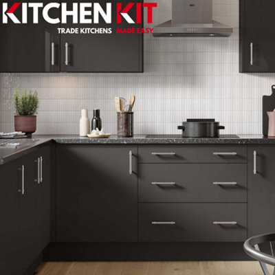 Kitchen Kit Pre-Built Graphite Gloss Base Unit 600mm - Sink/Hob Slab ...