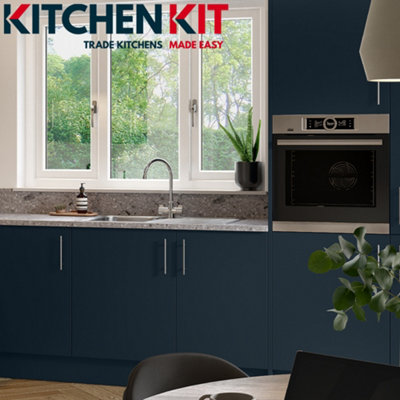 Kitchen Kit Pre-Built Indigo Blue Matt Base Unit 600mm - Sink/Hob Slab ...