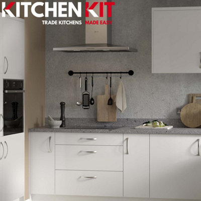 Kitchen Kit Pre-Built Light Grey Gloss Wall Unit 300mm - Slab Cabinet Door - Screwless Quick ...