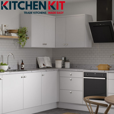 Kitchen Kit Pre-Built Light Grey Matt Base Unit 600mm - Sink/Hob Slab ...