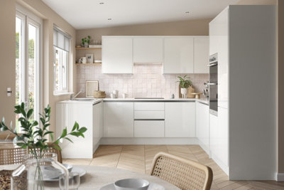 Kitchen Kit Pre-Built White Gloss Base Unit 600mm - 3 Drawer Cabinet J ...