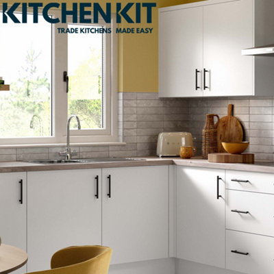 Kitchen Kit Pre-Built White Matt Base Unit 1000mm - Slab Cabinet Door ...