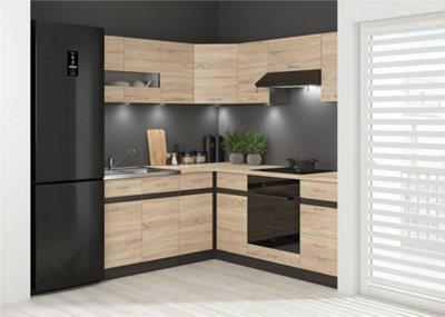 Kitchen Left Corner Set 11 Cabinet Unit Oak Wenge Effect Freestanding ...
