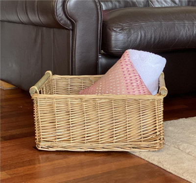 Kitchen Log Fireplace Wicker Storage Basket With Handles Xmas Empty Hamper Basket Natural Set of 2