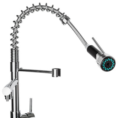 Kitchen mixer tap with 2 taps & detachable spray - grey | DIY at B&Q