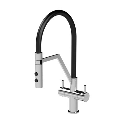 Kitchen Mono Mixer Tap with 2 Lever Handles, 436mm - Chrome at B&Q