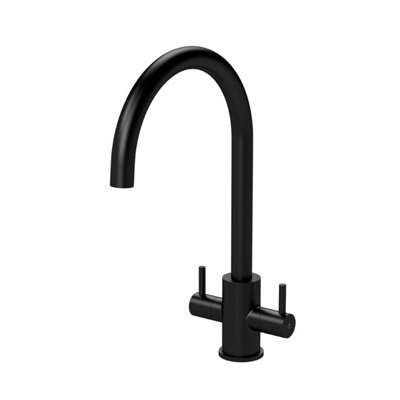 Kitchen Mono Mixer Tap with 2 Lever Handles, 436mm - Matt Black | DIY ...